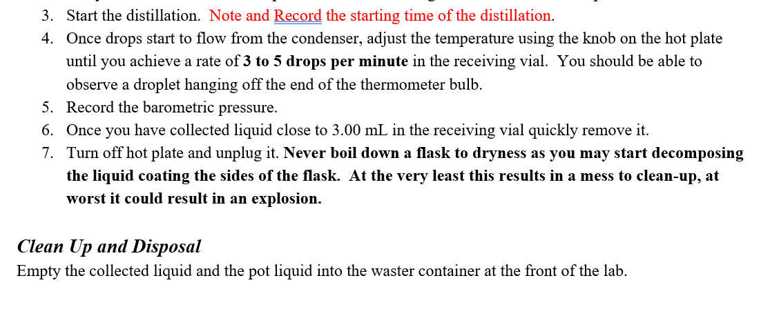 Solved 3. Start the distillation. Note and Record the | Chegg.com