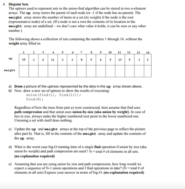 Solved 4. Disjoint Sets The uptrees used to represent sets | Chegg.com