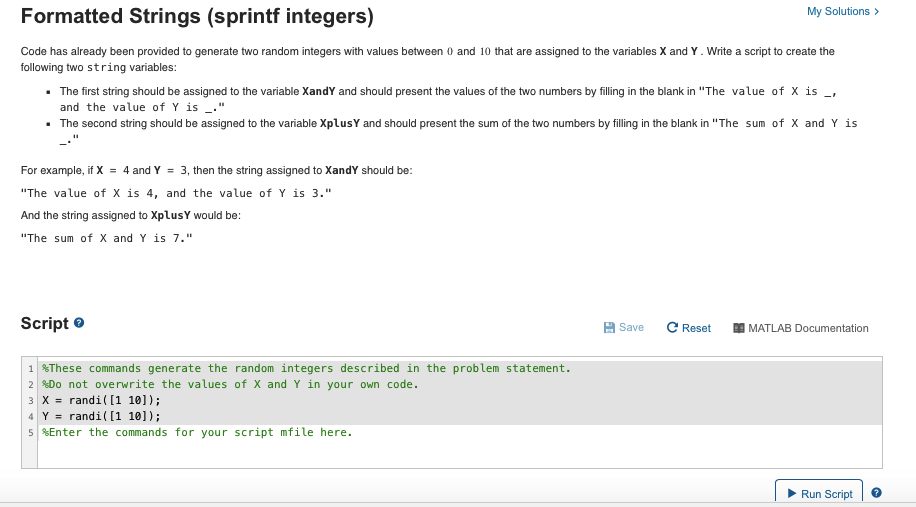 Formatted Strings (sprintf integers) My Solutions | Chegg.com