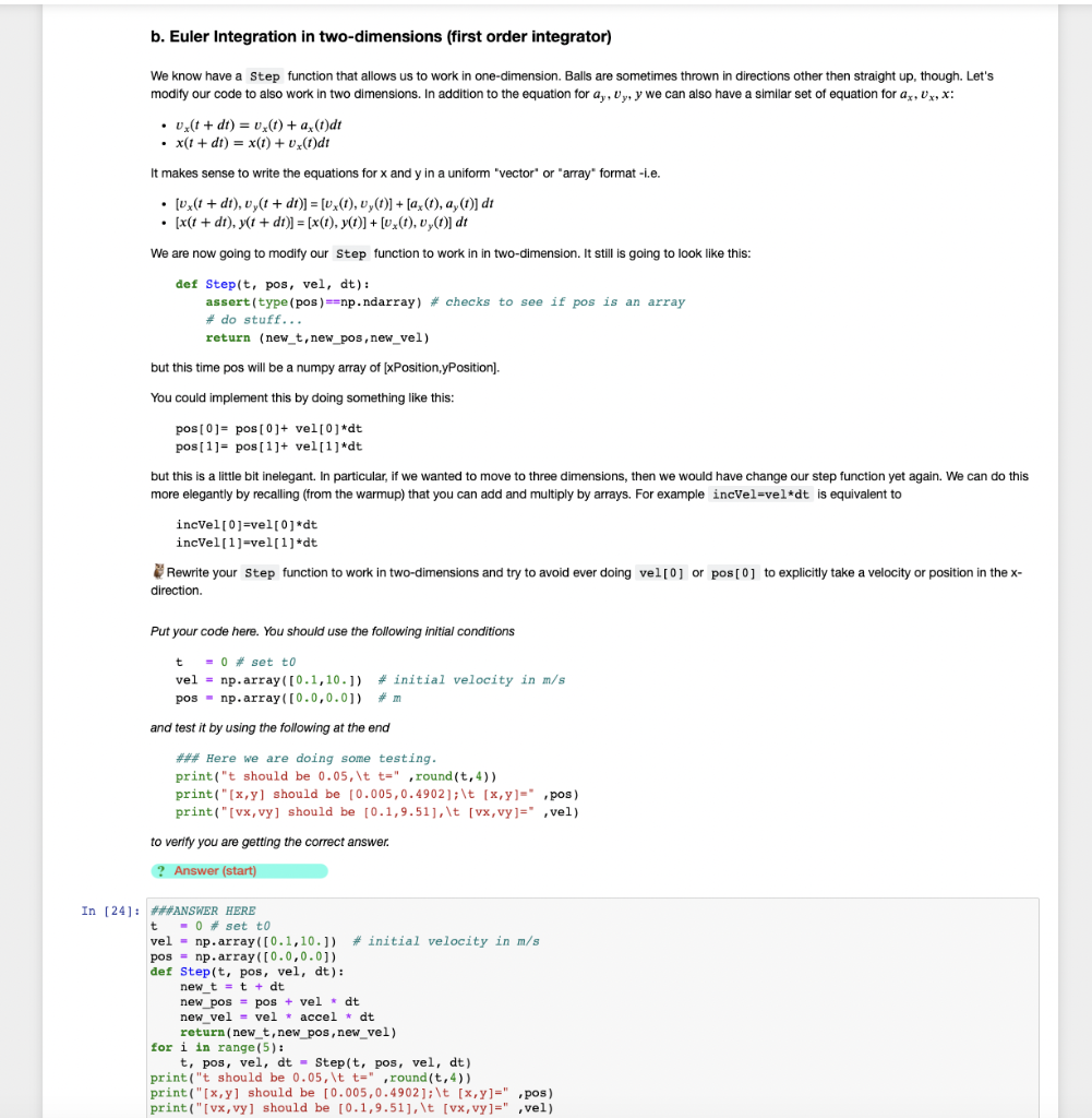 Solved Exercise 1: Euler Integration - List of | Chegg.com