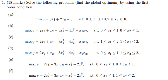 Solved 1. (18 marks) Solve the following problems (find the | Chegg.com