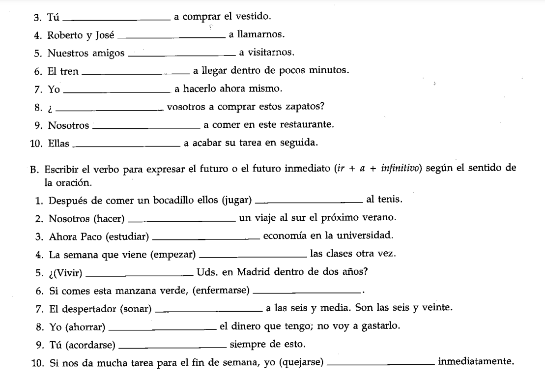 futuro inmediato: Para expresar la intención de | Chegg.com