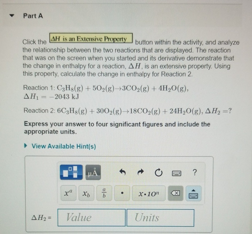 Solved Part A Click the AH iS an Extensive Property button | Chegg.com