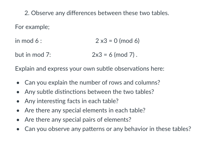 Solved A. Multiplications Modulo 6, and 7 1. Construct the | Chegg.com