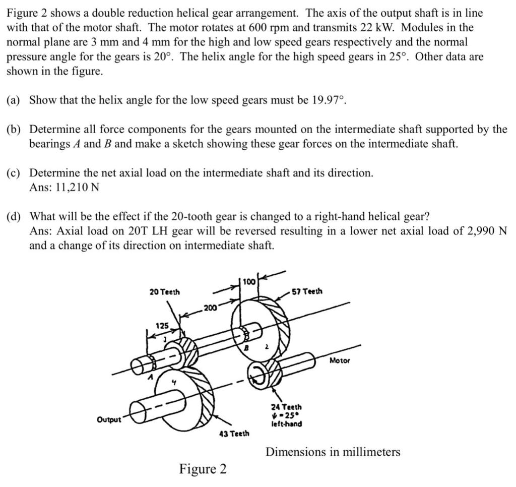 Solved Figure 2 shows a double reduction helical gear | Chegg.com