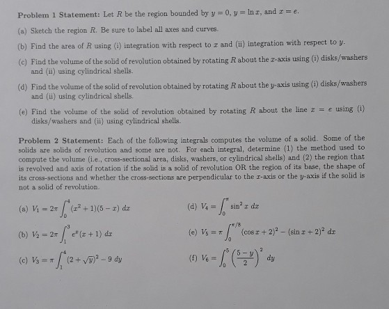 Solved Problem 1 Statement Let R be the region bounded by y | Chegg.com