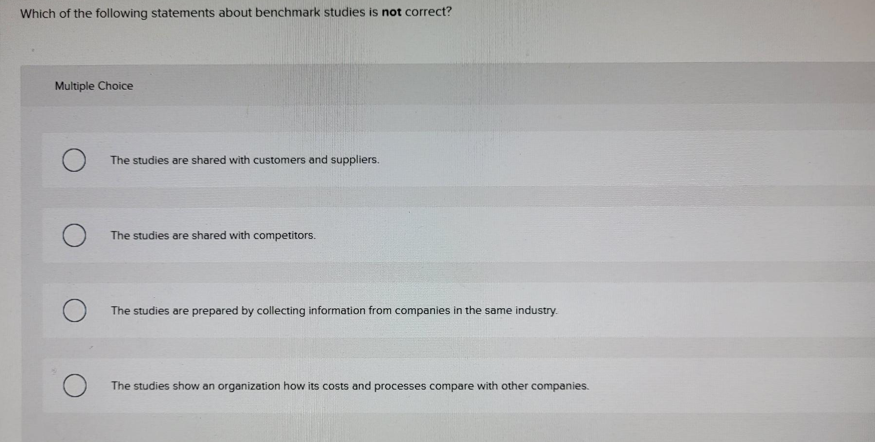 Solved Which of the following statements about benchmark | Chegg.com