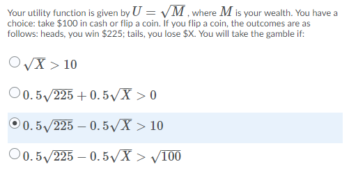 Solved Your utility function is given by U= VM , where M is | Chegg.com