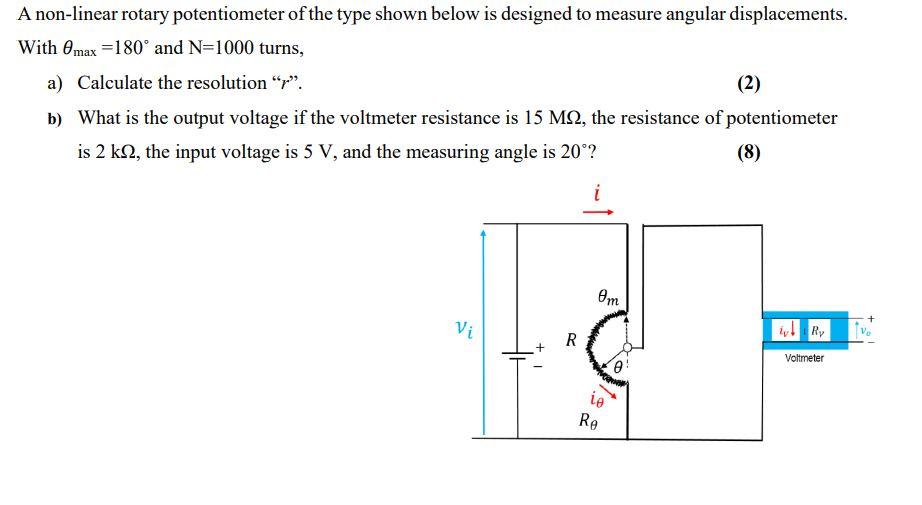 Solved A non-linear rotary potentiometer of the type shown | Chegg.com