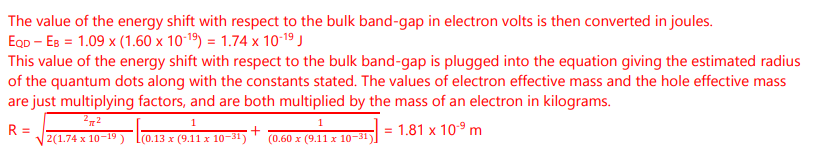 Solved The Brus equation was used to calculate the energy | Chegg.com