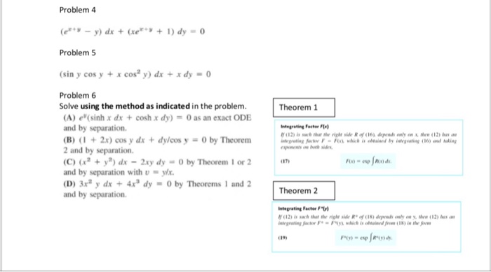 Solved Problem 4 (e" - y) dx+(xe dy- Problem5 sin y cos y+x | Chegg.com