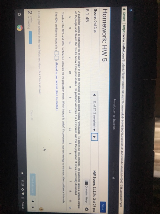 Solved Introduction To Statistics Homework Hw 5 Score 0 Of