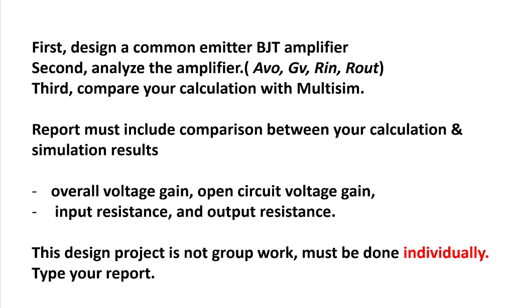 Solved FIND THE VALUES OF Rb1, Rb2, Re,Rc, rin , rout, | Chegg.com