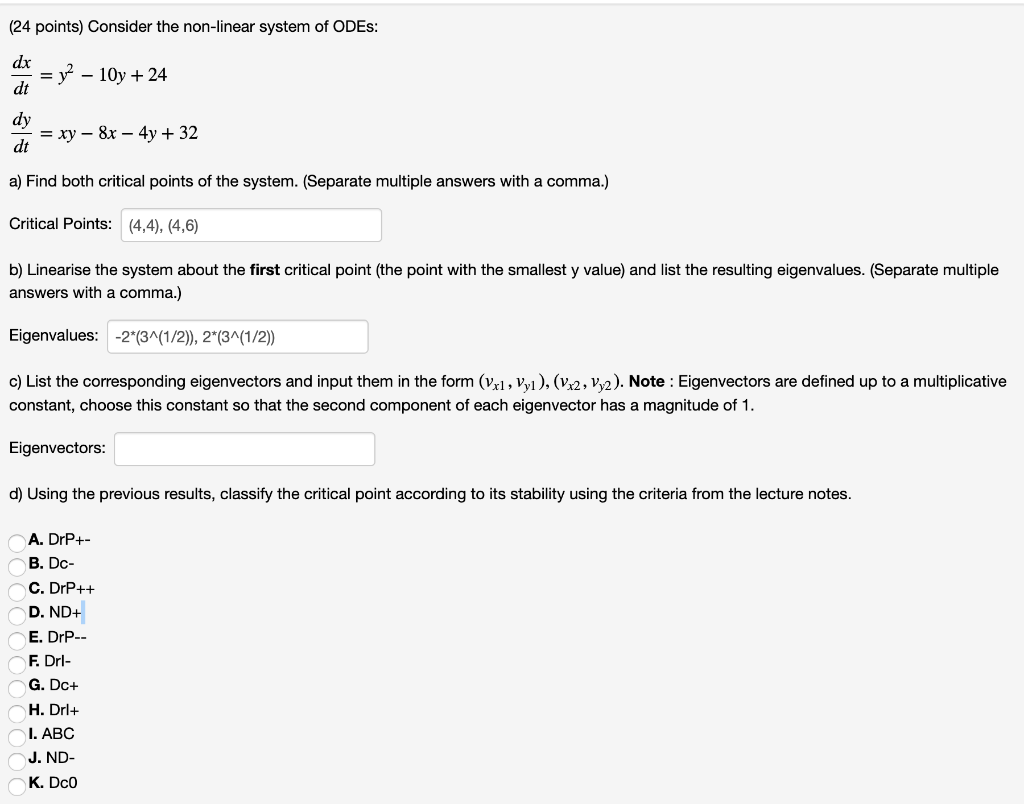Solved (24 points) Consider the non-linear system of ODES: | Chegg.com