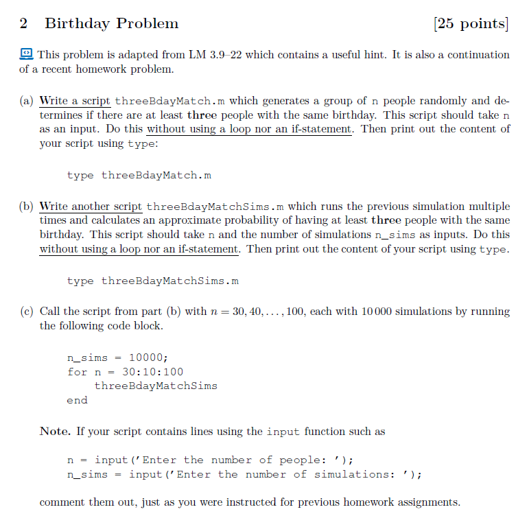 Solved 2 Birthday Problem [25 points] This problem is | Chegg.com