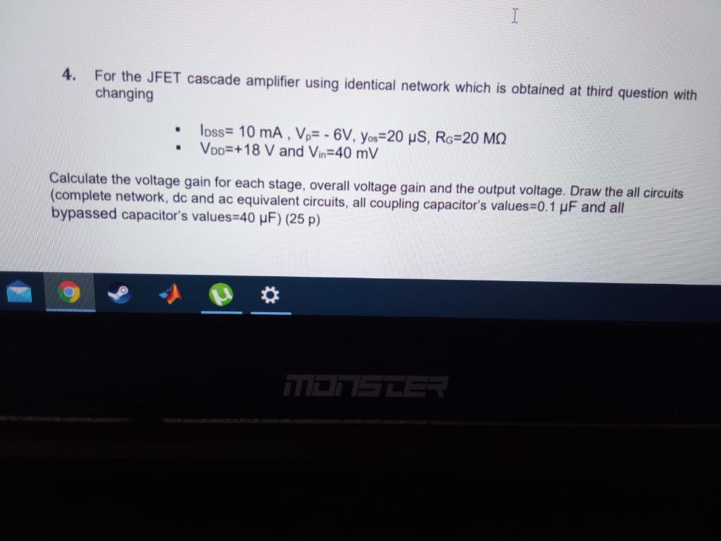 Solved I 4. For the JFET cascade amplifier using identical | Chegg.com