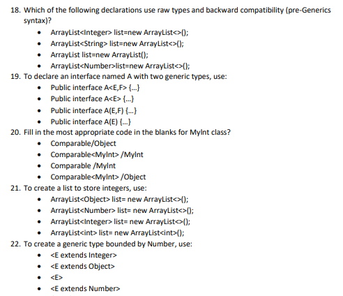 Solved 18. Which of the following declarations use raw types | Chegg.com