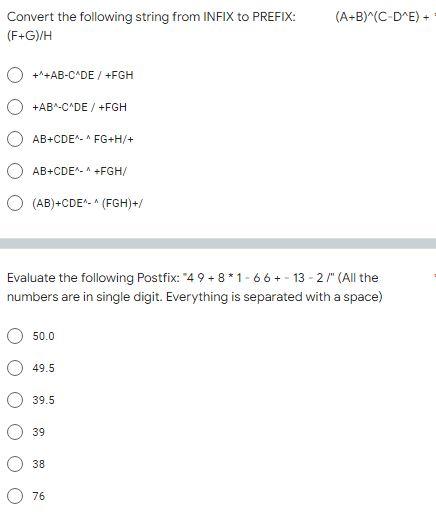 Solved Convert the following string from INFIX to PREFIX: | Chegg.com