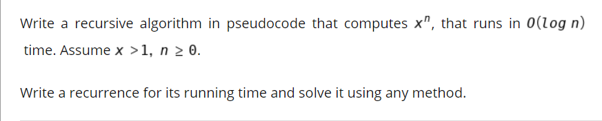 Solved Write a recursive algorithm in pseudocode that | Chegg.com
