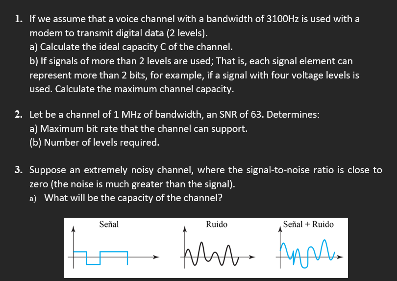 Solved 1. If we assume that a voice channel with a bandwidth | Chegg.com