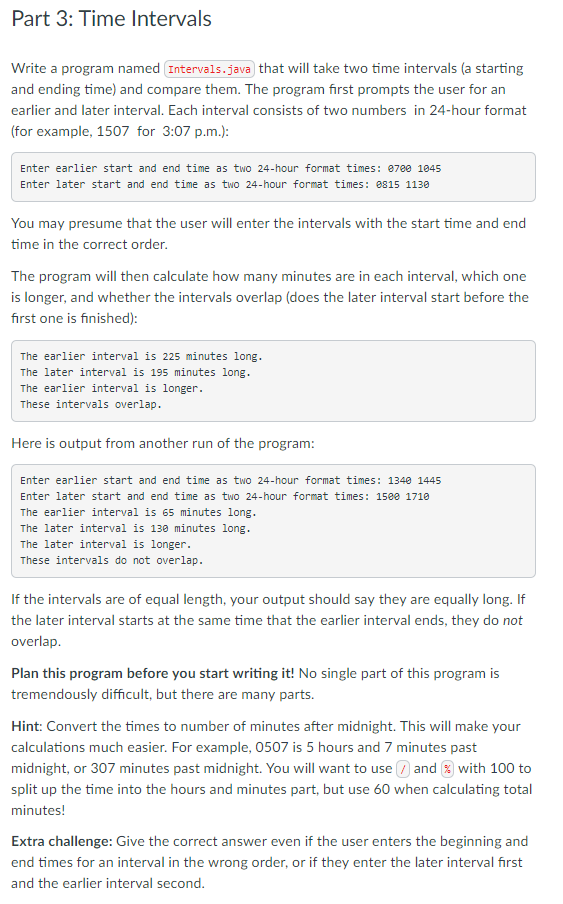 Solved Intervals Java Program...can someone write psuedo | Chegg.com
