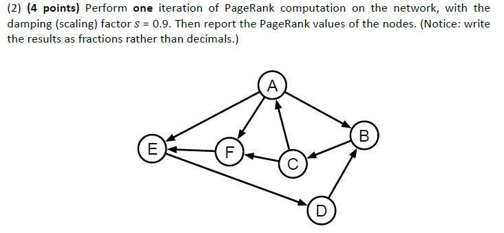 Solved (2) (4 points) Perform one iteration of PageRank | Chegg.com
