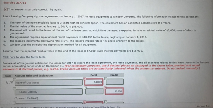 Solved Exercise 21A-16 Your answer is partially correct. Try | Chegg.com