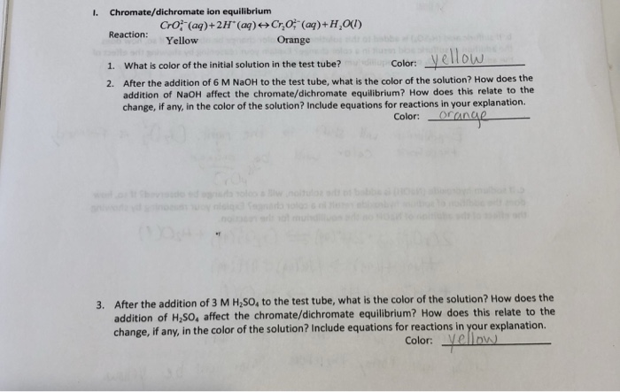 Solved I. Chromate/dichromate ion equilibrium Crot (aq) + | Chegg.com