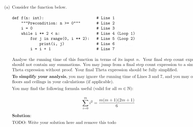 Solved (a) Consider the function below. def f(n: int): | Chegg.com