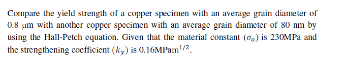 Solved Compare the yield strength of a copper specimen with | Chegg.com