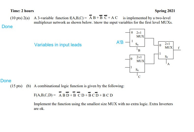 Solved Time: 2 ﻿hoursSpring 2021(10 ﻿pts) 2(a) ﻿A 3-variable | Chegg.com
