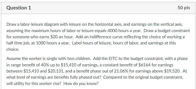 Solved Draw a labor-leisure diagram with leisure on the | Chegg.com