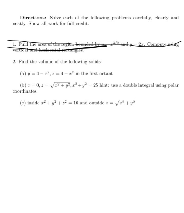 Solved Directions: Solve each of the following problems | Chegg.com