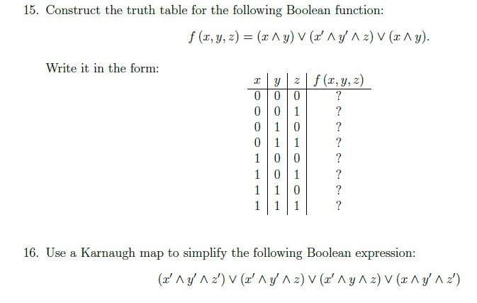 Solved 15. Construct the truth table for the following | Chegg.com
