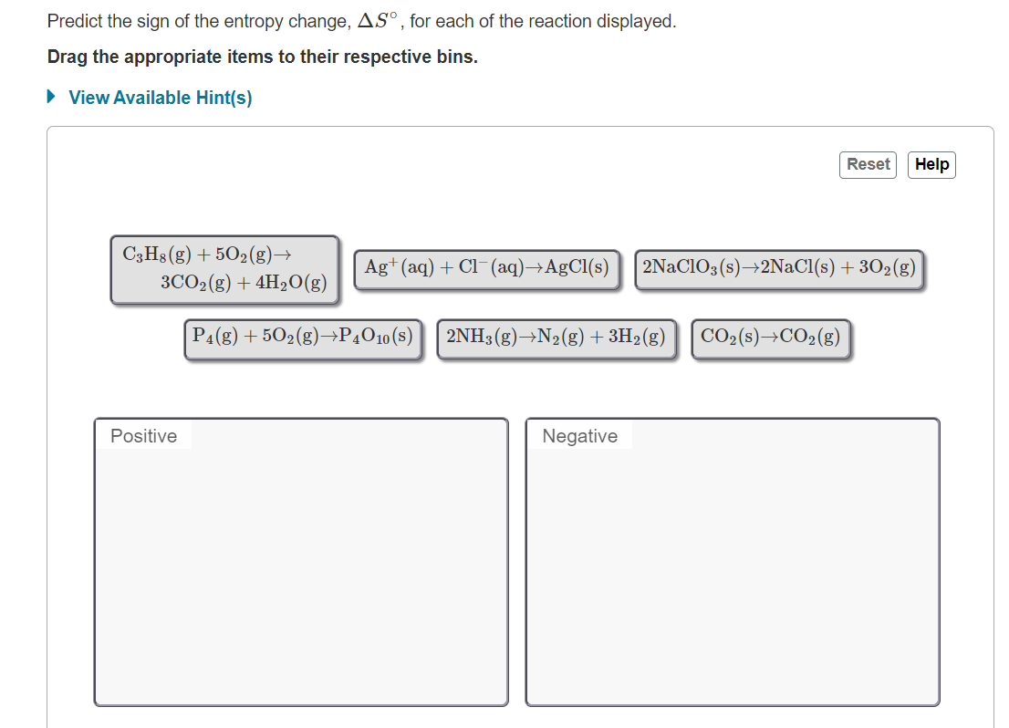 Solved Predict the sign of the entropy change, ASº, for each | Chegg.com