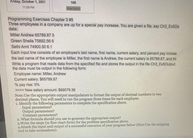 Solved 100 Friday, October 1, 2021 11:59 PM View Rubric | Chegg.com
