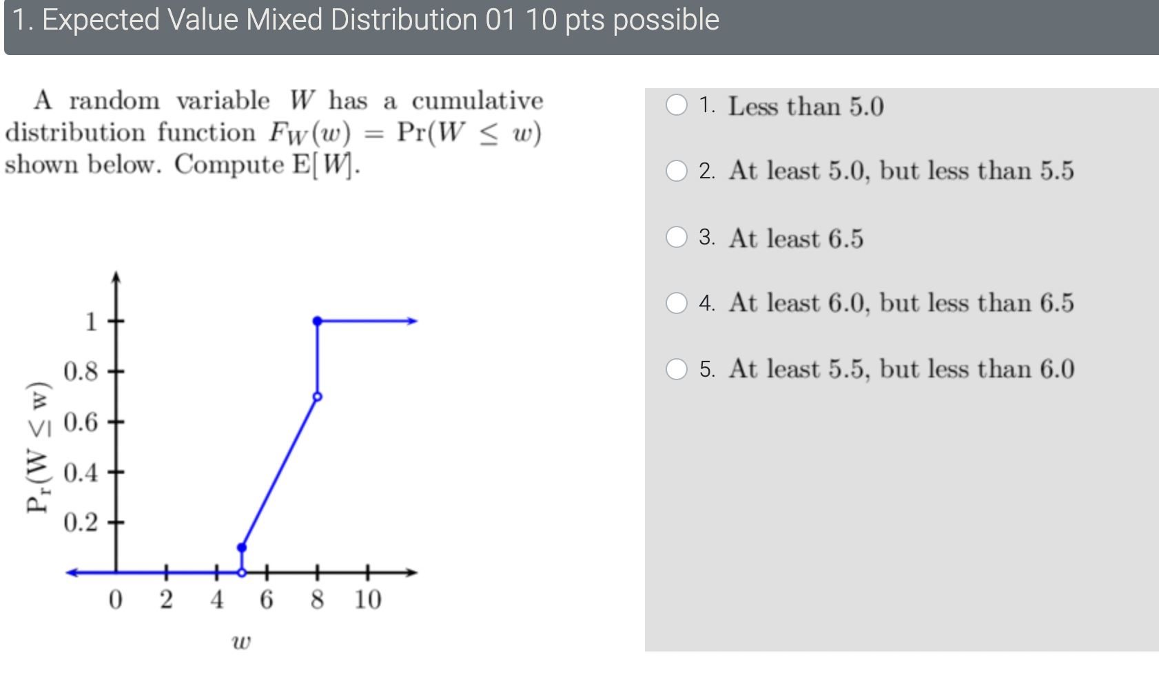 Solved 1. Expected Value Mixed Distribution 0110 pts | Chegg.com