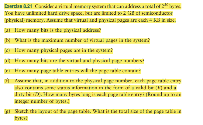 Solved Exercise 8.21 Consider a virtual memory system that | Chegg.com