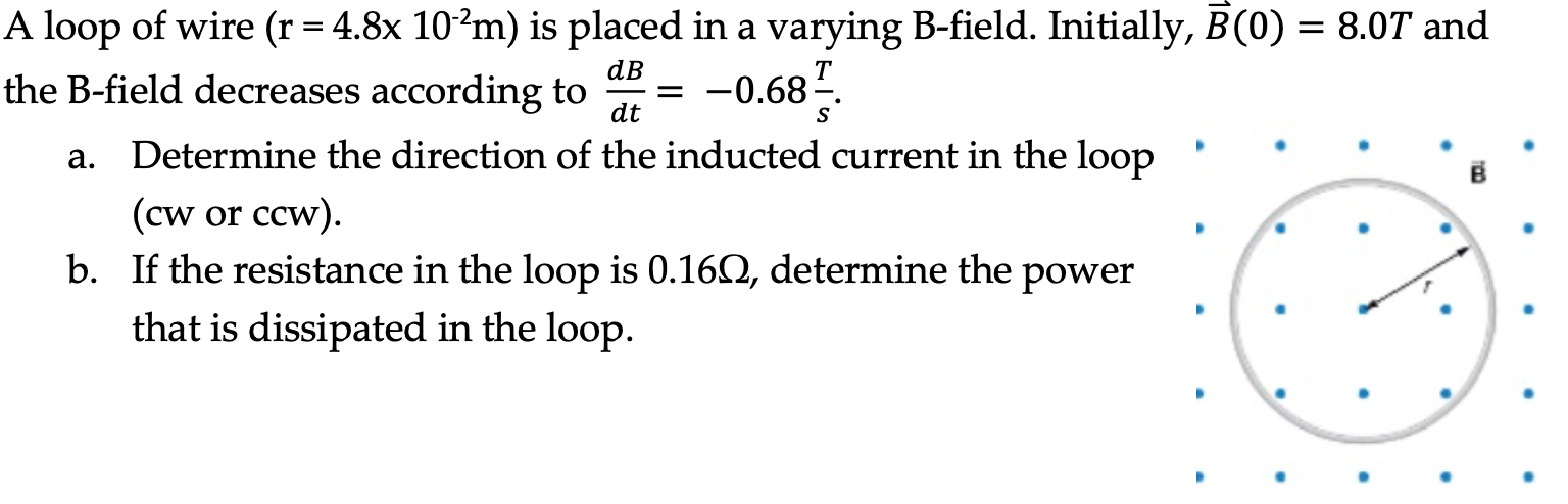 Solved A loop of wire (r=4.8×10−2 m) is placed in a varying | Chegg.com