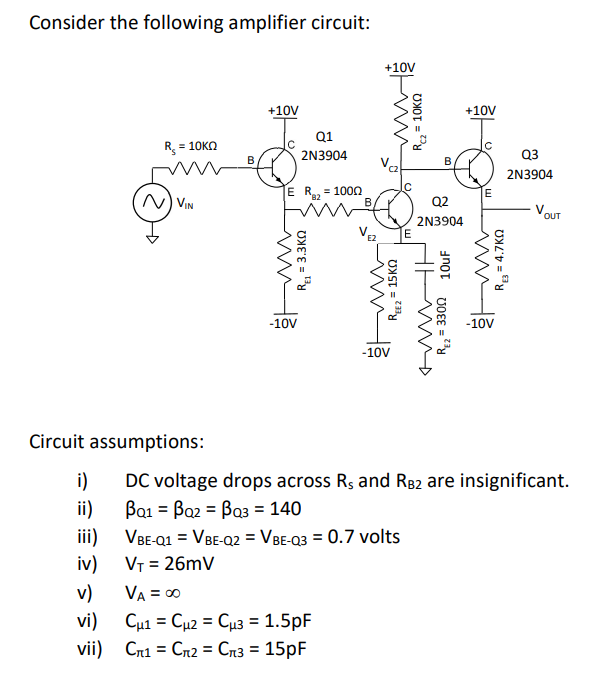 Solved Consider the following amplifier circuit: Circuit | Chegg.com