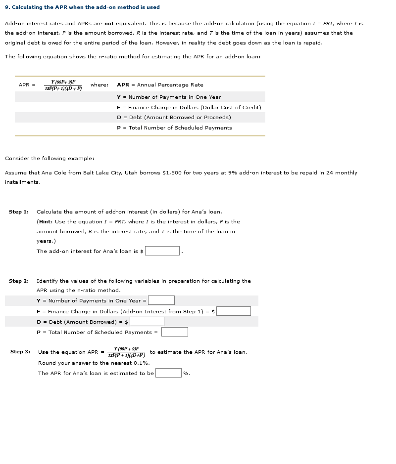 Solved 9. Calculating the APR when the add-on method is used | Chegg.com