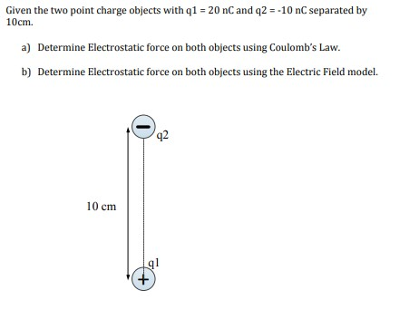 Solved Given the two point charge objects with q1 = 20 nC | Chegg.com