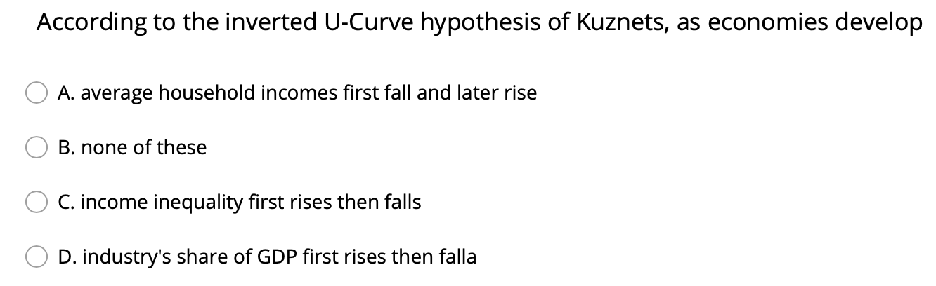 Solved According to the inverted U-Curve hypothesis of | Chegg.com