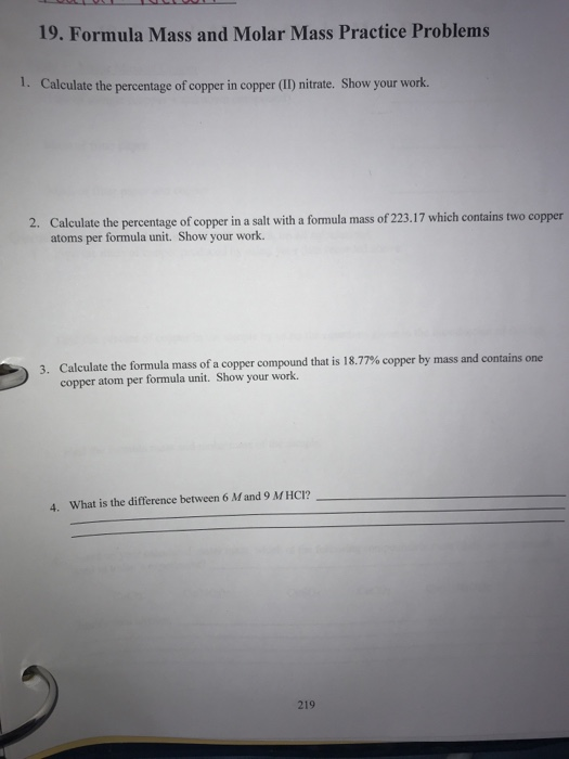 Solved 19. Formula Mass and Molar Mass Practice Problems 1. | Chegg.com