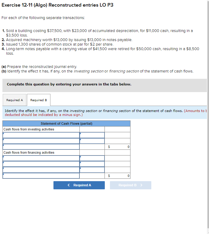 Solved Exercise 12-11 (Algo) Reconstructed entries LO P3 For | Chegg.com