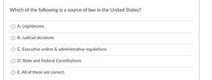 Solved Which of the following is a source of law in the | Chegg.com