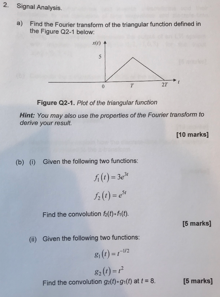 Solved 2. Signal Analysis. a) Find the Fourier transform of | Chegg.com