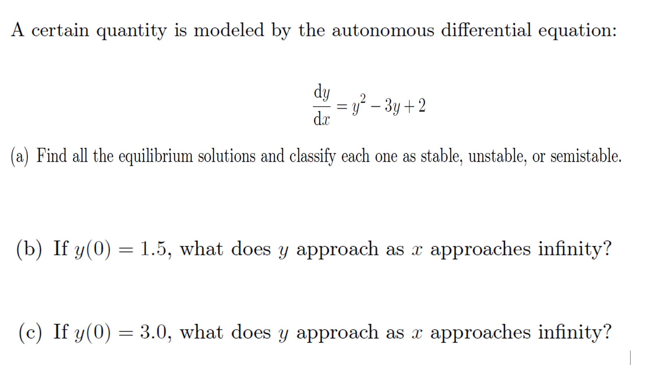 Solved A certain quantity is modeled by the autonomous | Chegg.com