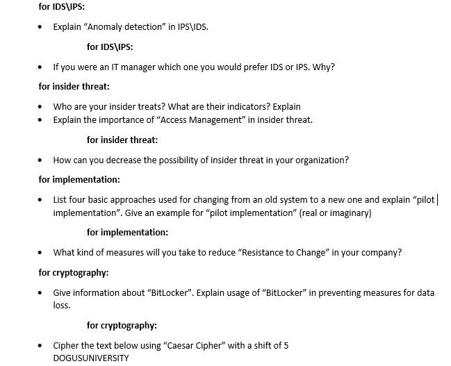 Solved for IDS\IPS: . Explain "Anomaly detection" in | Chegg.com