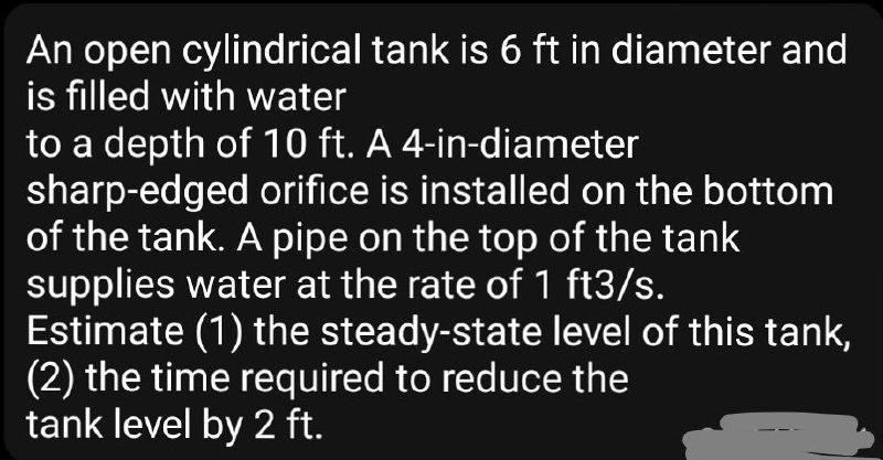 Solved An open cylindrical tank is 6 ft in diameter and is | Chegg.com